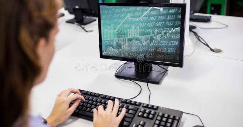 Executive Working on Computer with Graph Chart on Screen Stock Image ...