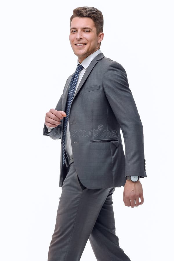 Executive Young Businessman Confidently Goes Forward. Isolated on White ...
