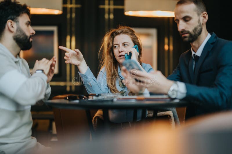 Three Colleagues Engaged in a Discussion at a Modern Work Environment ...