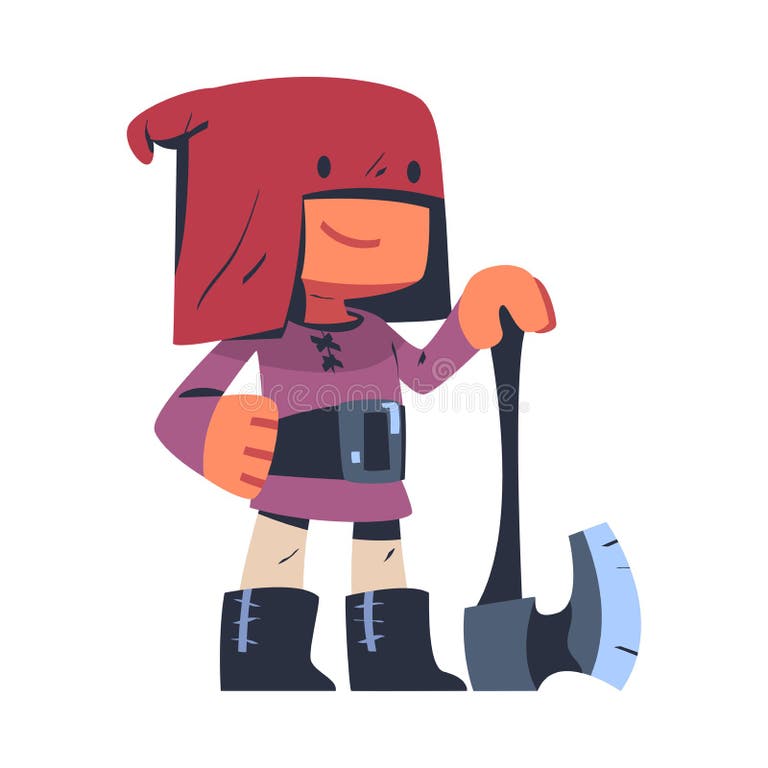 Executor or Headsman from Middle Age Wearing Red Hat with Sharp Axe ...