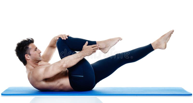 Exercices De Pilates Fitness Pour Hommes Isolés Image stock - Image du ...