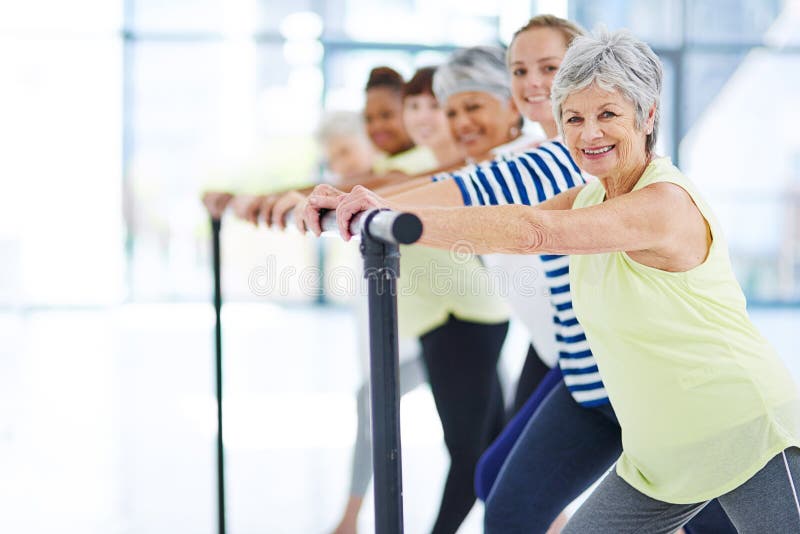 Exercise for All Ages. a Group of Women Working Out Indoors. Stock ...