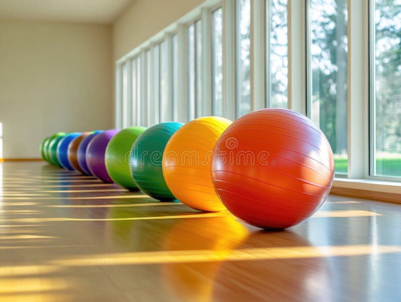 Exercise Ball Row stock image. Image of stretching, health - 379883817