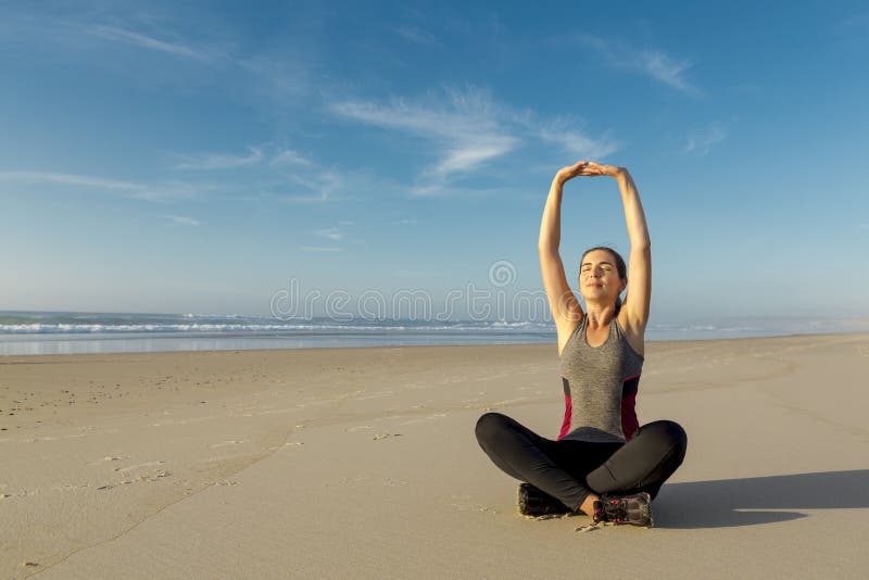 Exercise at the beach stock photo. Image of sport, active - 85094264