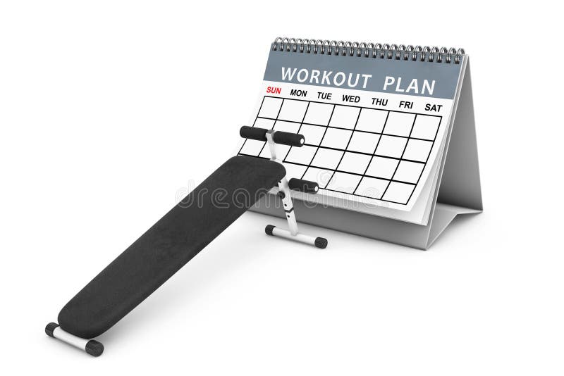 Exercise Bench. Gym Equipment in Front of Workout Plan Calendar. Stock ...