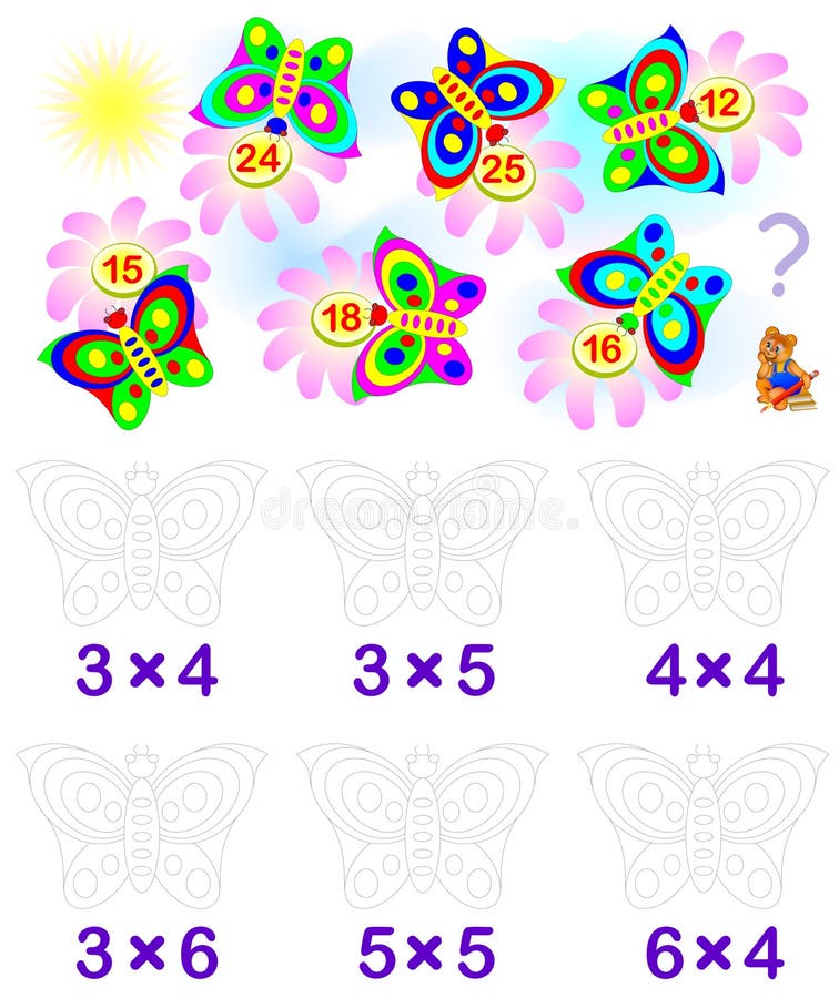 Exercise for Children with Multiplication. Find the Answers and Paint ...