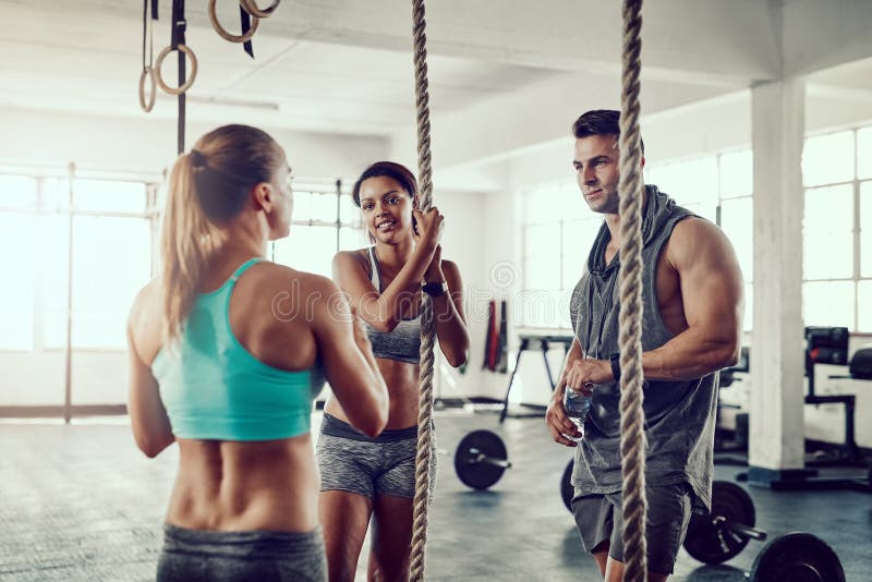 Exercise, Discussion and People with Break at Gym for Workout Routine ...