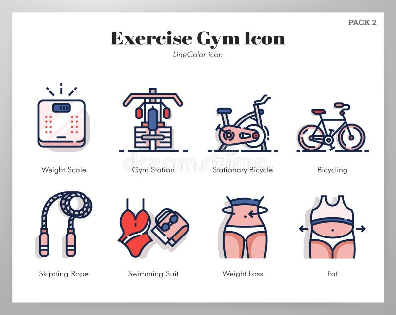 Exercise Gym Icons LineColor Pack Stock Vector - Illustration of ...