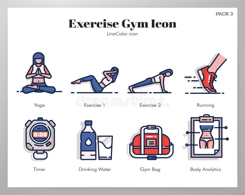 Exercise Gym Icons LineColor Pack Stock Vector - Illustration of ...