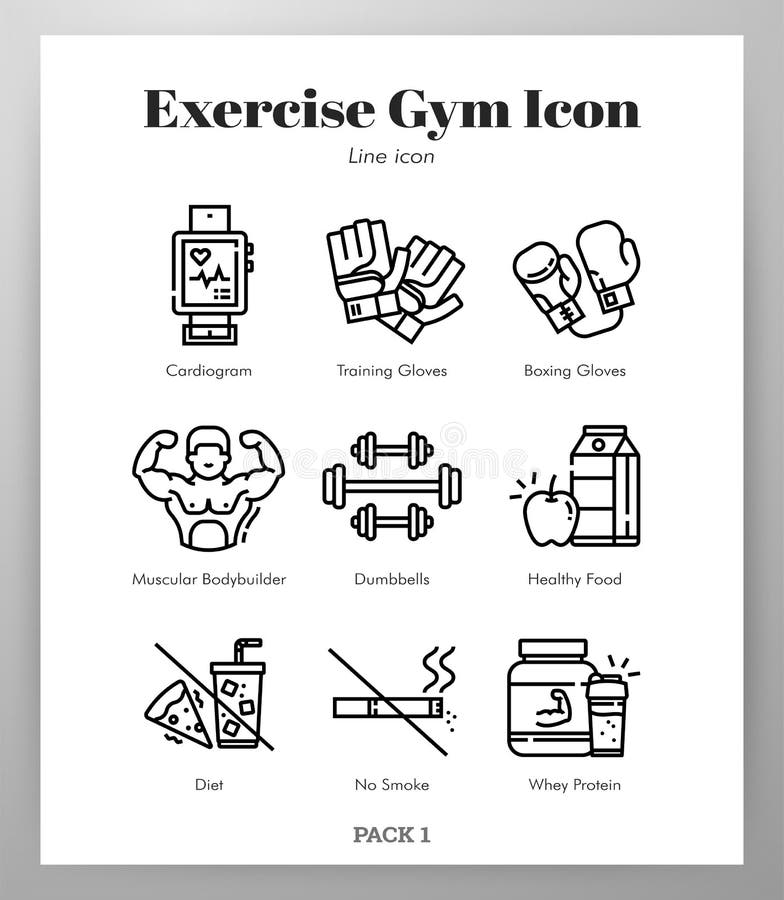 Exercise Gym Icons Line Pack Stock Vector - Illustration of health ...