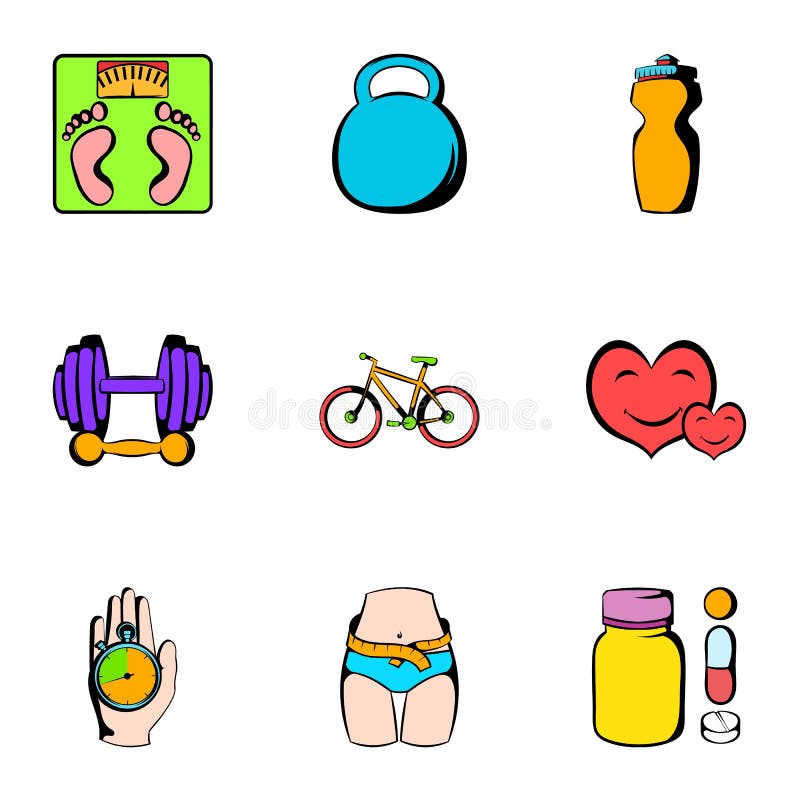 Exercise Icons Set, Cartoon Style Stock Vector - Illustration of ...