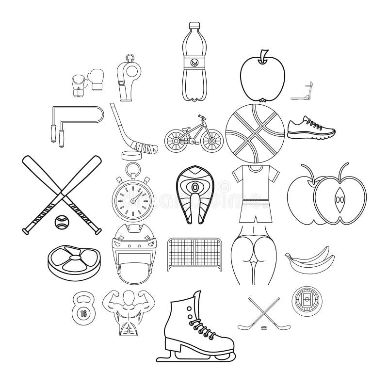 Exercise Icons Set, Outline Style Stock Vector - Illustration of ...
