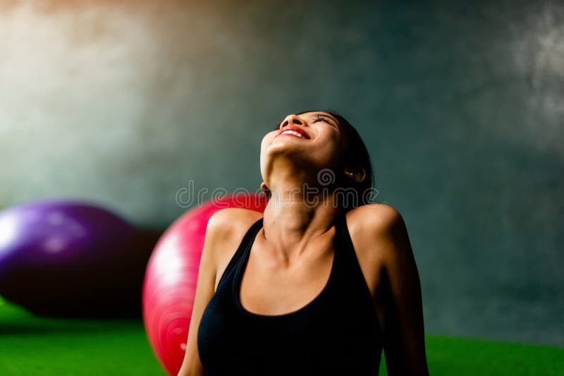 Joy of Exercise. Happy Young Woman Smiling from Exercising Stock Image ...