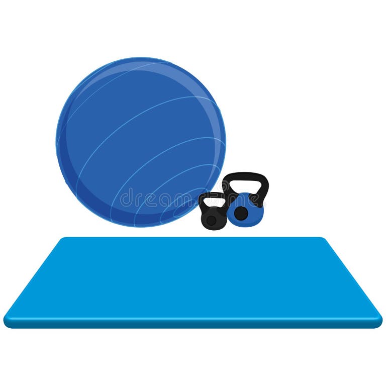 Exercise Mat, Ball and Weights Isolated on White Background Stock ...