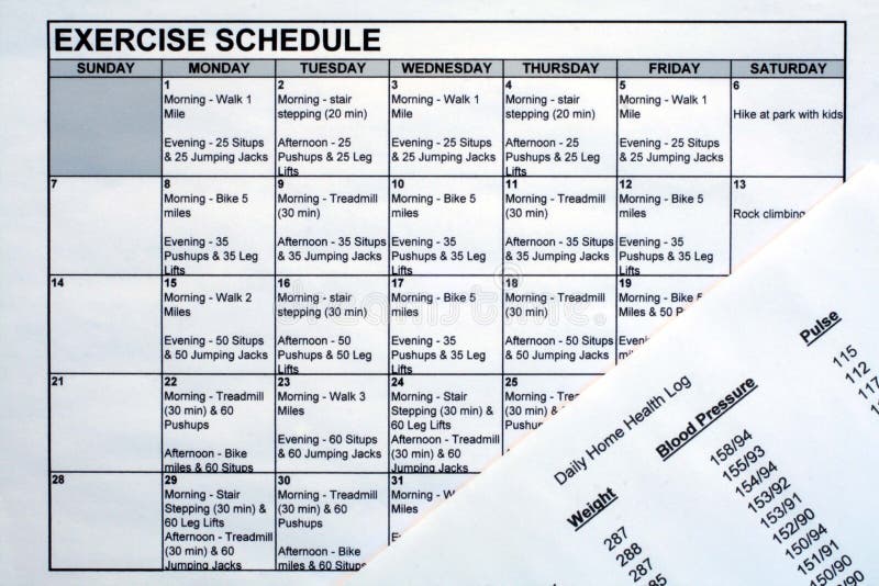 Exercise Schedule & Health Chart Stock Photo - Image of cardiovascular ...