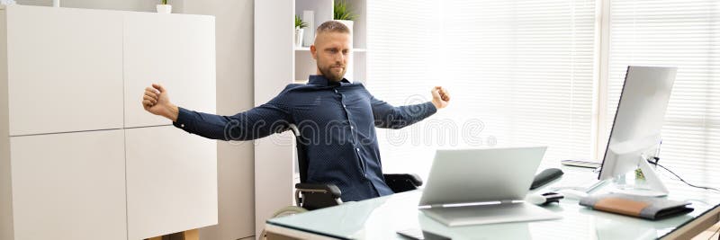 Exercise Stretch at Work Business Desk Stock Photo - Image of banner ...
