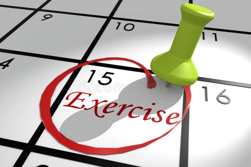 Exercise Word Marked on Calendar with Push Pin Stock Illustration ...