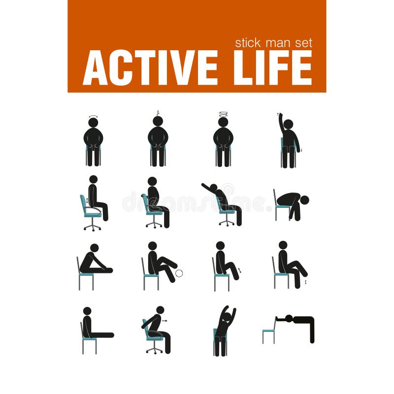 Exercises on Chair Stick Man Set Stock Illustration - Illustration of ...