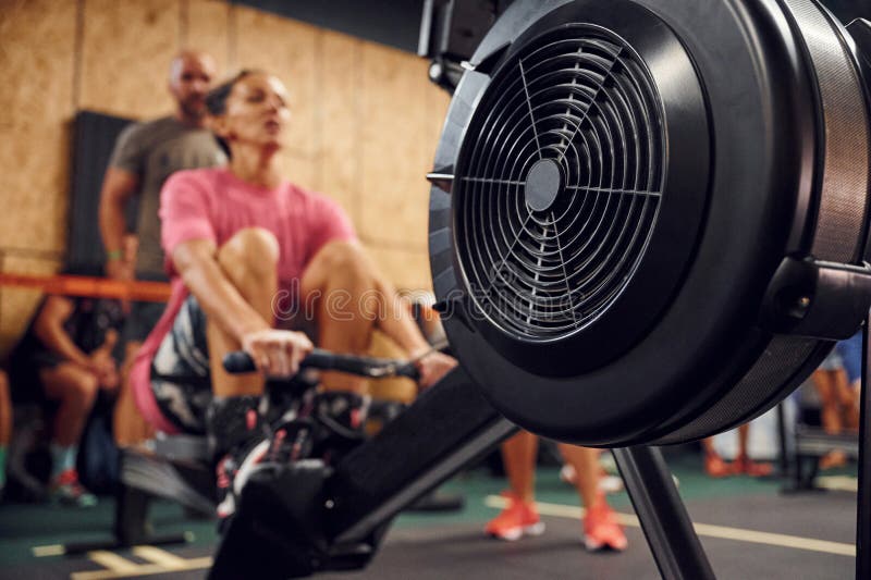 Exercises for the Hands. Sportive Woman Doing Exercises on Rowing ...