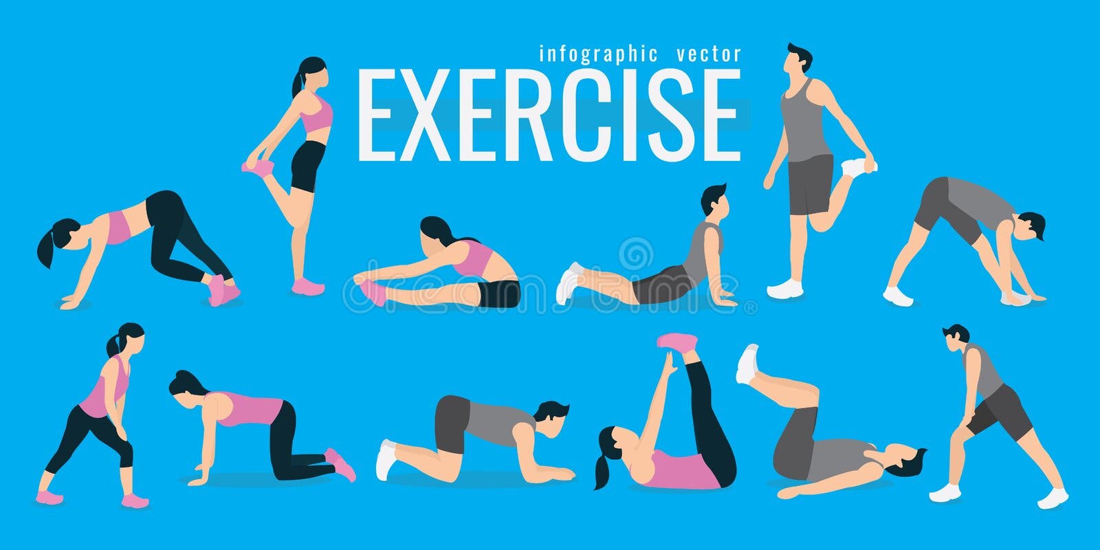 Cool Down After Workout Exercise Set Collection Stock Vector