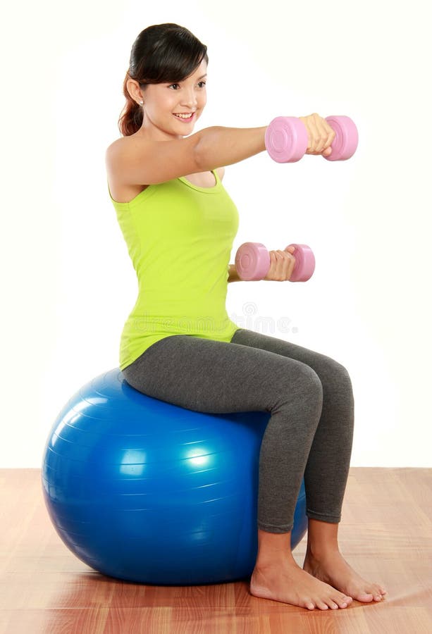 One-Arm Dumbbell Row on Stability Fitness Ball Exercise Stock Photo ...
