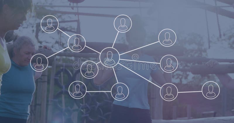 Exercising Outdoors, People Connected by Animated Network of Lines and ...