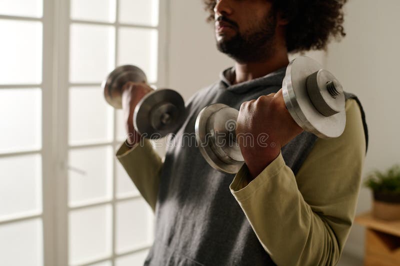 Exercising with Two Metallic Dumbbells Stock Photo - Image of adult ...