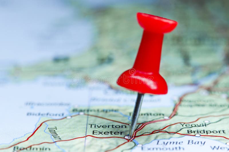 Exeter, Devon, England Pin on Map Stock Photo - Image of journey ...