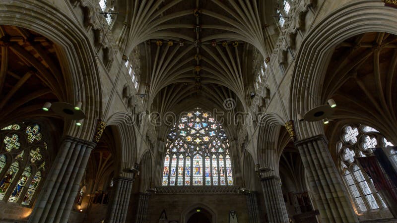 Mid View of Stained Glass West Window in Exeter Cathedral Editorial ...