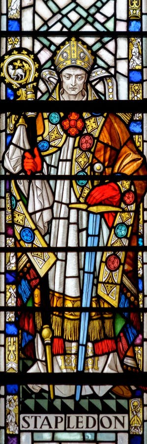 Stained Glass in Exeter Cathedral, West Window Lower Panel, Stapledon a ...