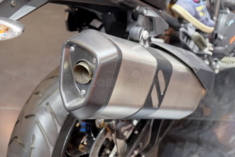 Exhaust Pipe Sport Motorcycle. Closeup View, Back View Stock Image ...
