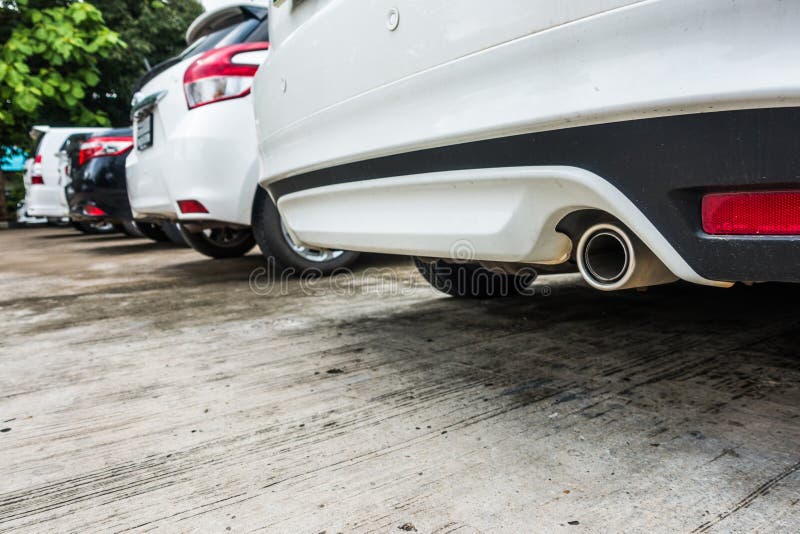 Exhaust Pipe of a White Car Stock Photo - Image of sport, circle: 119934164
