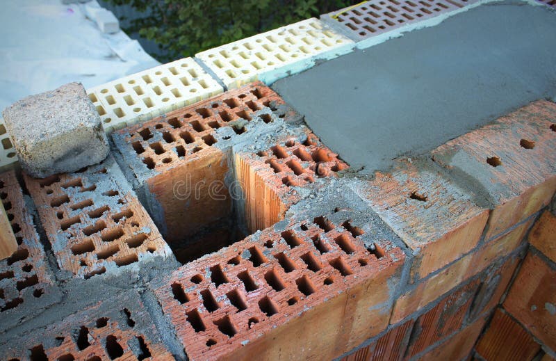 An Exhaust Shaft in a Wall of Red Brick Filled with Cement. Facing with ...