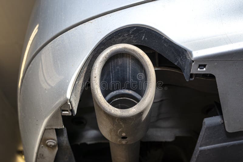 The Exhaust System in the Diesel Car Seen Up Close, View from Rear of ...