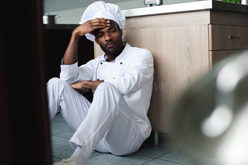 Exhausted Chef Cook Confectioner or Baker in White T-shirt, Toque Chefs ...