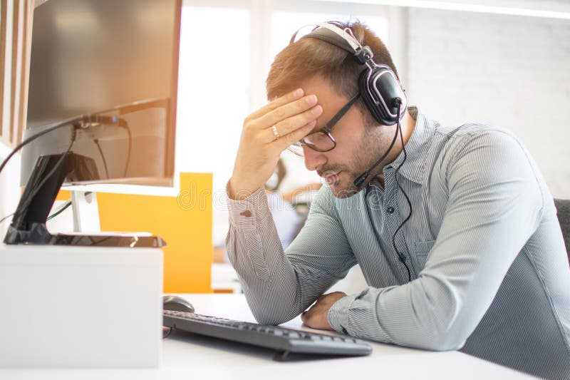 Exhausted Business Man Suffering from Eye Strain or Blurry Vision ...