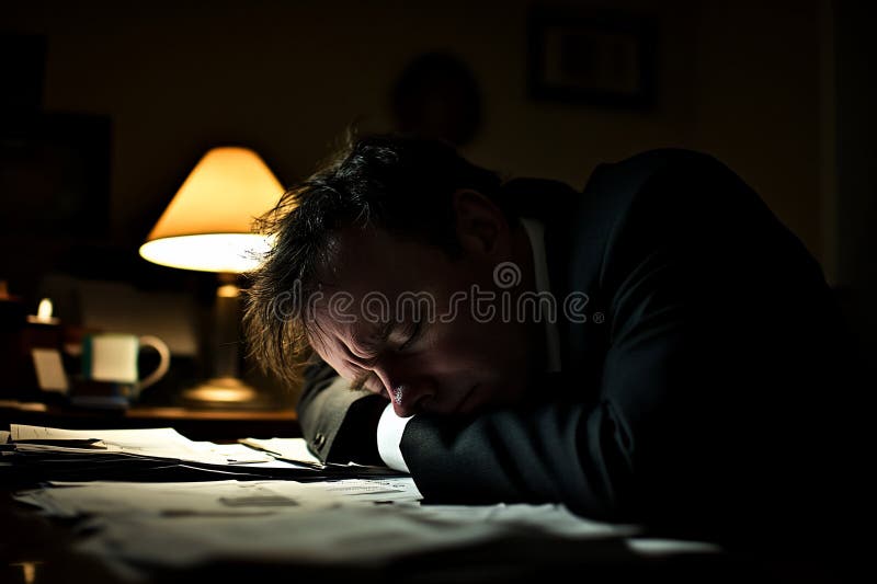 Exhausted Businessman Sleeping at Desk Stock Illustration ...