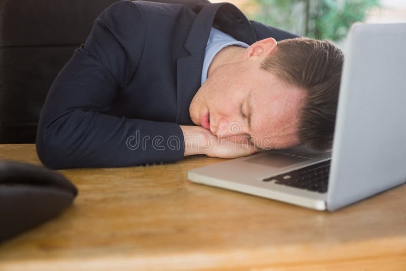 Exhausted Businessman Sleeping on His Laptop Stock Photo - Image of ...