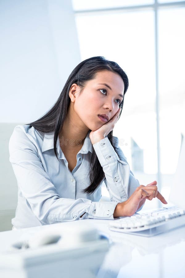 Exhausted Businesswoman Working on Computer Stock Image - Image of ...