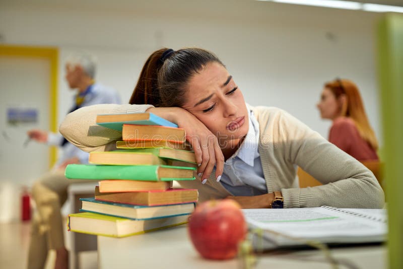 Exhausted Female Student at the Lecture Break Stock Photo - Image of ...