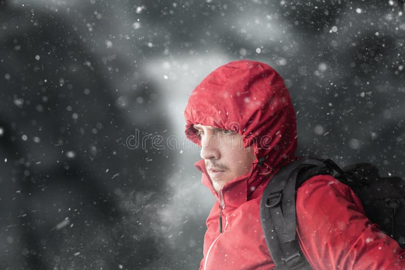 Exhausted Hiker with Red Jacket in Front of Blurry Rock Walls Stock ... Exhausted Hiker with Red Jacket in Front of Blurry Rock Walls Stock ...
