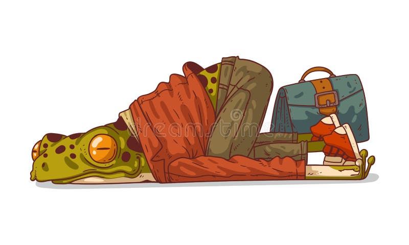 Exhausted Humanized Frog after a Workday, Vector Illustration. Tired ...