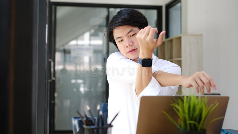 Exhausted Male Office Worker Taking Break after Computer Work Relaxing ...
