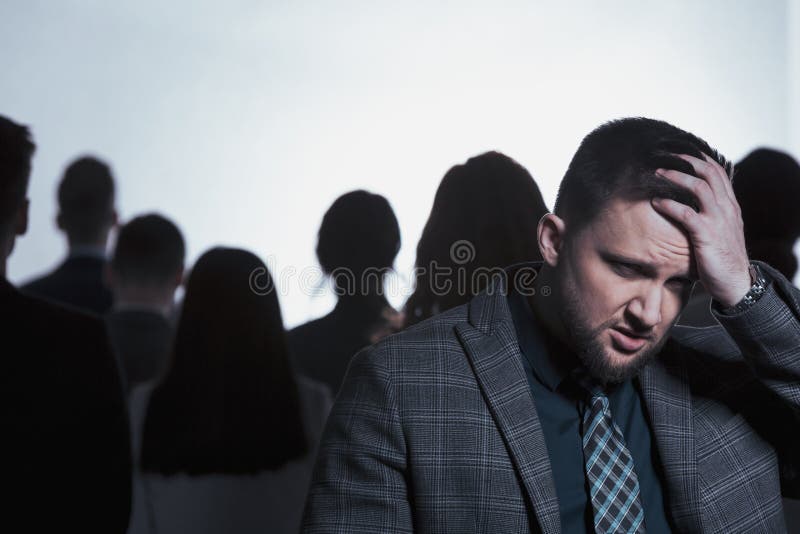Exhausted man in crowd stock image. Image of silhouette - 95151443