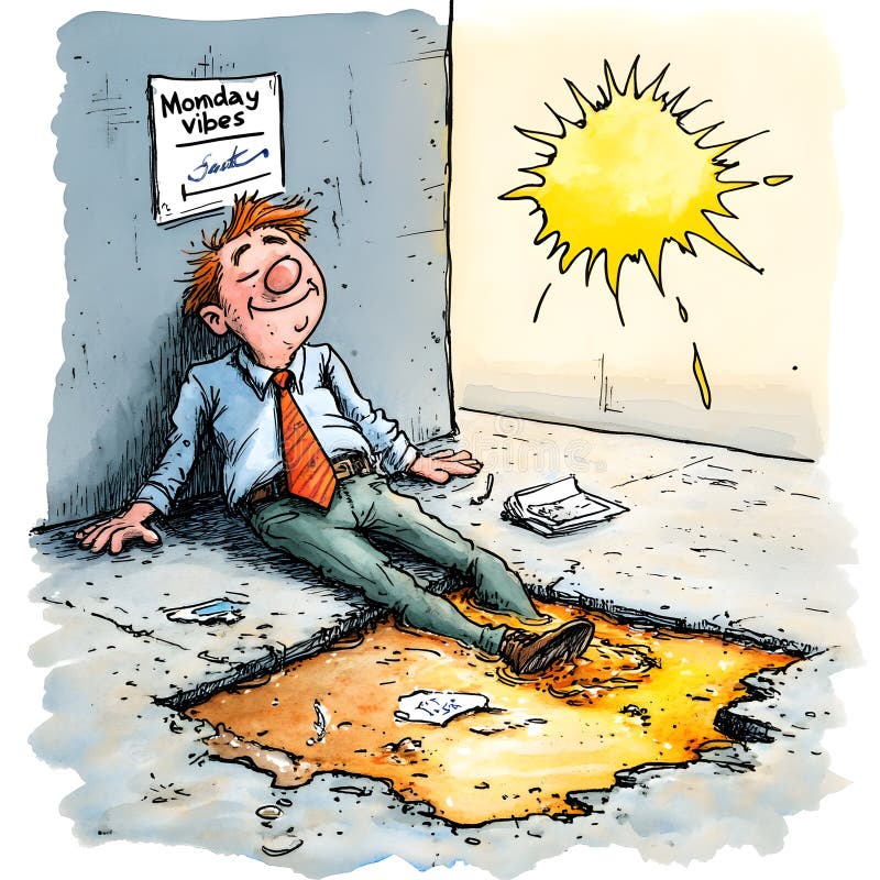 Exhausted Man Enjoying Monday Vibes Stock Illustration - Illustration ...