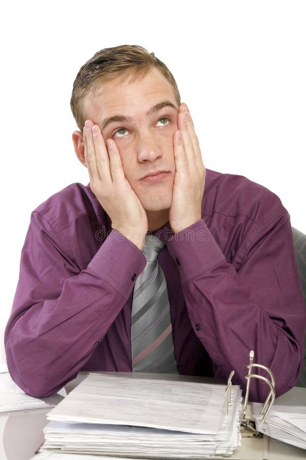 Exhausted Man in Office with Documents Stock Photo - Image of business ...