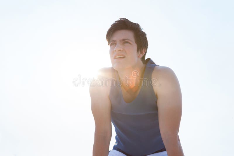 Exhausted Man Taking a Break after Jogging on Beach Stock Image - Image ... Exhausted Man Taking a Break after Jogging on Beach Stock Image - Image ...