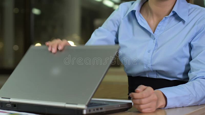 Exhausted Office Worker Closing Laptop and Falling Asleep on Table ...