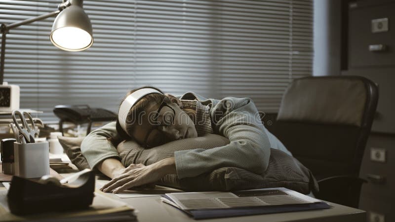 Exhausted Office Worker Sleeping at Her Desk Stock Photo - Image of ...