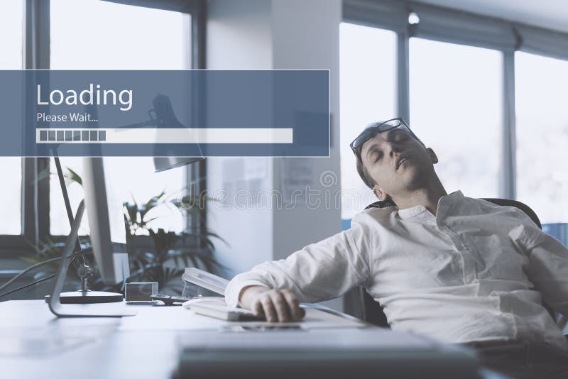 Exhausted Office Worker and Slow Loading Bar Stock Image - Image of ...